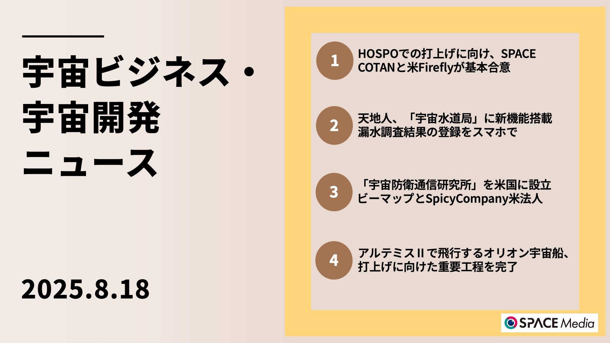 8/18宇宙ニュース・HOSPOでの打上げに向け、SPACE COTANと米Fireflyが基本合意 ほか3件 - SPACE Media